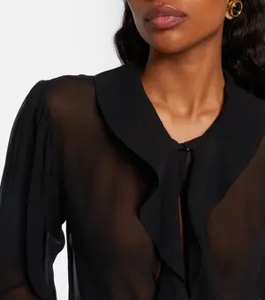 Nina Ricci Ruffled Sheer Silk Blouse