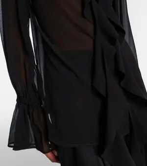 Nina Ricci Ruffled Sheer Silk Blouse