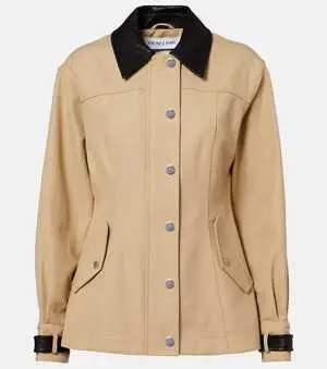 Veronica Beard Talla Leather-trimmed Cotton Jacket - Beige