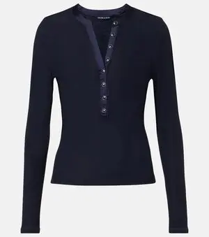 Veronica Beard Drexler Ribbed-knit Henley Shirt - Blue