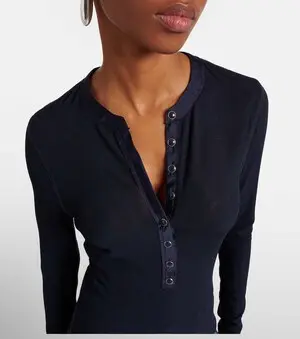 Veronica Beard Drexler Ribbed-knit Henley Shirt
