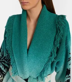 Alanui Wave Bloom Fringed Cotton-blend Jacquard Cardigan - Green