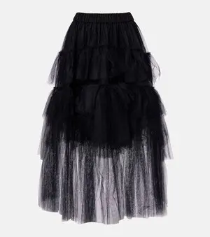 Simone Rocha Ruffled Tulle Midi Skirt - Black