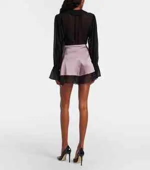 Nina Ricci Lace-trimmed Silk-blend Satin Shorts