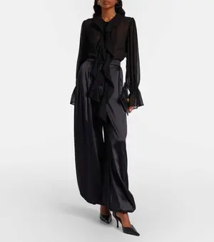Nina Ricci Silk-blend Satin Wide-leg Pants - Black