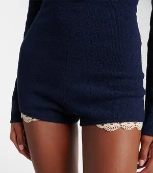 Magda Butrym Lace-trimmed Knitted Cotton-blend Romper - Blue