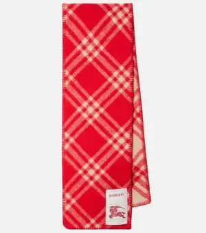 Burberry Check Wool Scarf - Red
