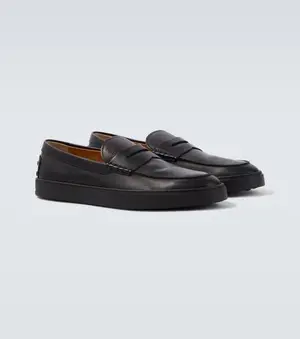 TOD'S Leather Penny Loafers - Black
