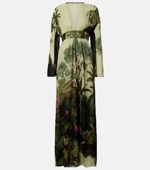 Johanna Ortiz Printed Silk Maxi Dress - Green