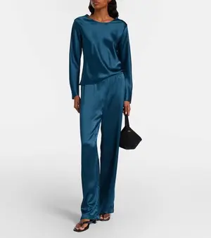 LESET Barb Satin Wide-leg Pants - Blue
