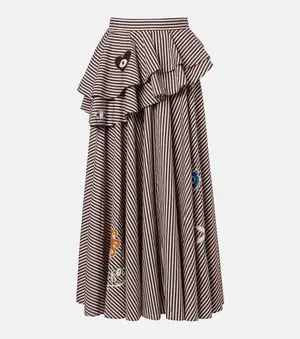 ALEMAIS Sirocco Embroidered Striped Cotton Maxi Skirt