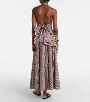 ALEMAIS Sirocco Embroidered Striped Cotton Maxi Skirt