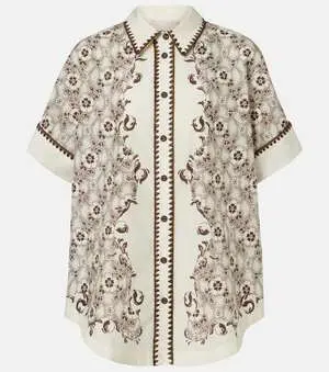ALEMAIS Printed Cotton And Silk Bowling Shirt - Beige