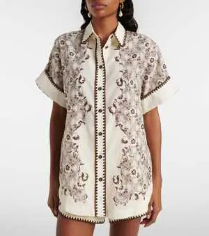 ALEMAIS Printed Cotton And Silk Bowling Shirt - Beige