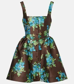 ALEMAIS Floral Peplum Satin Minidress - Brown