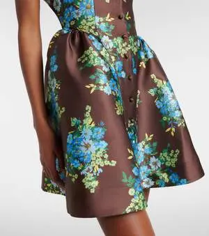 ALEMAIS Floral Peplum Satin Minidress - Brown
