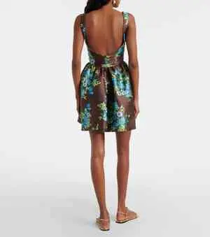 ALEMAIS Floral Peplum Satin Minidress - Brown