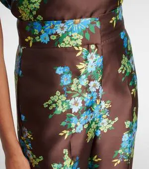 ALEMAIS Floral Cropped Satin Flared Pants - Brown