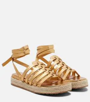 GIANVITO ROSSI Pompei Metallic Leather Espadrille Sandals - Brown