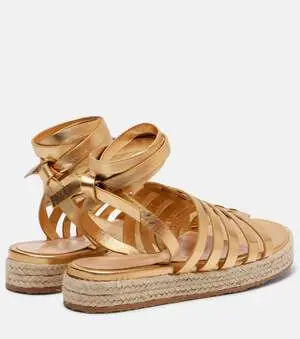 GIANVITO ROSSI Pompei Metallic Leather Espadrille Sandals - Brown