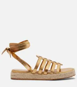 GIANVITO ROSSI Pompei Metallic Leather Espadrille Sandals - Brown
