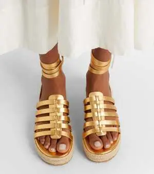 GIANVITO ROSSI Pompei Metallic Leather Espadrille Sandals - Brown