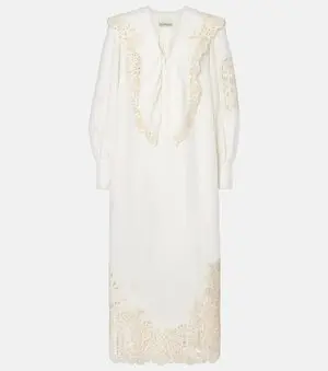 ALEMAIS Alémais X Lrnce Rosemary Embroidered Linen Midi Dress - White
