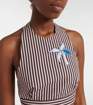 ALEMAIS Alémais Sirocco Embroidered Striped Cotton Crop Top
