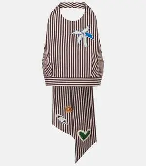 ALEMAIS Alémais Sirocco Embroidered Striped Cotton Crop Top - Brown