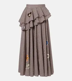 ALEMAIS Alémais Sirocco Embroidered Striped Cotton Maxi Skirt