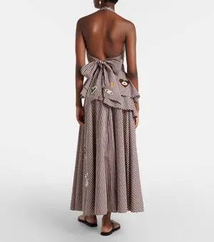 ALEMAIS Alémais Sirocco Embroidered Striped Cotton Maxi Skirt