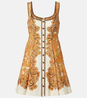 ALEMAIS Printed Linen And Cotton Mini Dress - Orange