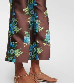ALEMAIS Cropped Floral Satin Flared Pants