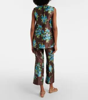 ALEMAIS Floral Cropped Satin Flared Trousers
