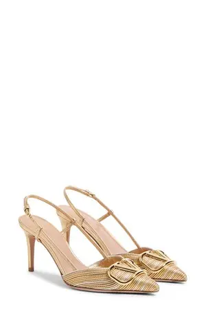 Valentino Garavani Vlogo Signature Metallic Slingback Pump - Gold