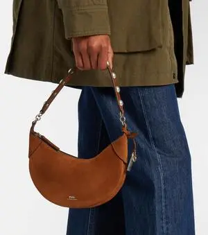 Polo Ralph Lauren Polo Id Mini Studded Suede Shoulder Bag - Brown
