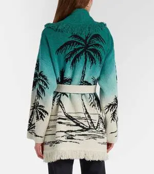 Alanui Wave Bloom Fringed Jacquard Cardigan - Green