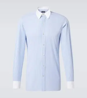 TOM FORD Striped Cotton Poplin Shirt - Blue
