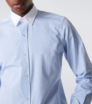 TOM FORD Striped Cotton Poplin Shirt - Blue