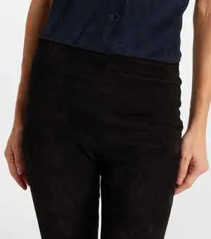 Stouls Long Suede Flared Pants - Black
