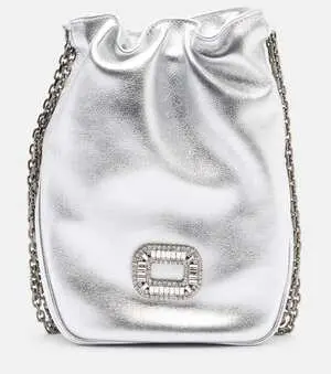 ROGER VIVIER Pilgrim Nano Metallic Bucket Bag - Silver
