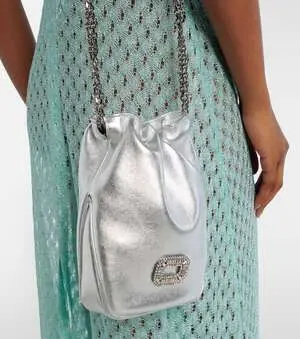 ROGER VIVIER Pilgrim Nano Metallic Bucket Bag - Silver