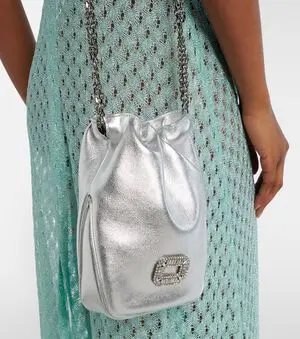 ROGER VIVIER Pilgrim Nano Metallic Bucket Bag - Silver