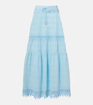 Melissa Odabash Alessia Broderie Anglaise Cotton Maxi Skirt - Blue