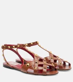 Valentino Garavani Studded Leather Sandals - Brown
