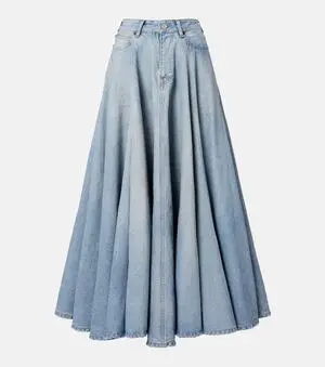 Balenciaga Pleated Denim Midi Skirt