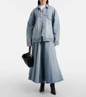 Balenciaga Pleated Denim Midi Skirt