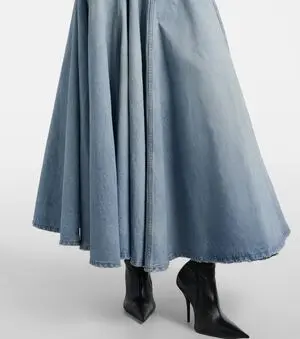 Balenciaga Pleated Denim Midi Skirt