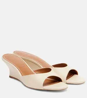 Staud Brigitte Leather Wedge Mules - White