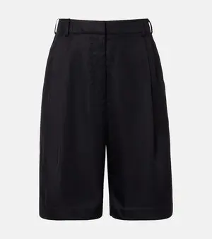 THE FRANKIE SHOP Marfa Pleated Twill Bermuda Shorts - Black